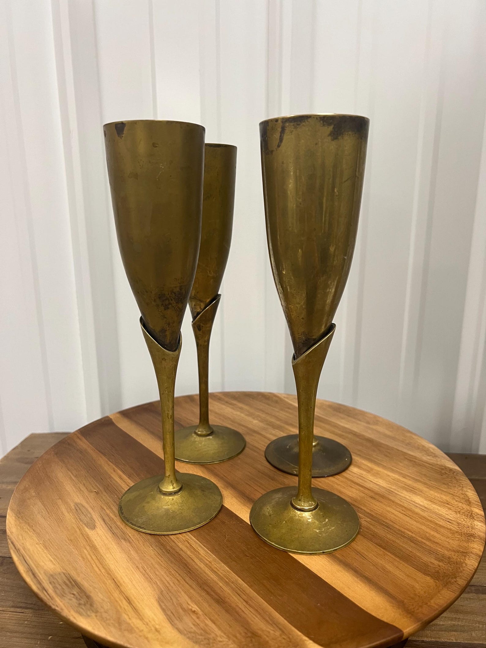 Vintage Brass Champagne Flutes Set of 4 Aged Brass Patina Art Deco Wine ...