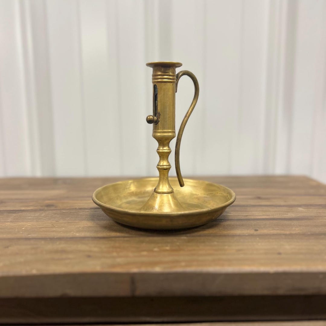 Vintage Brass Chamberstick With Adjustable Push-up Candle Extender ...
