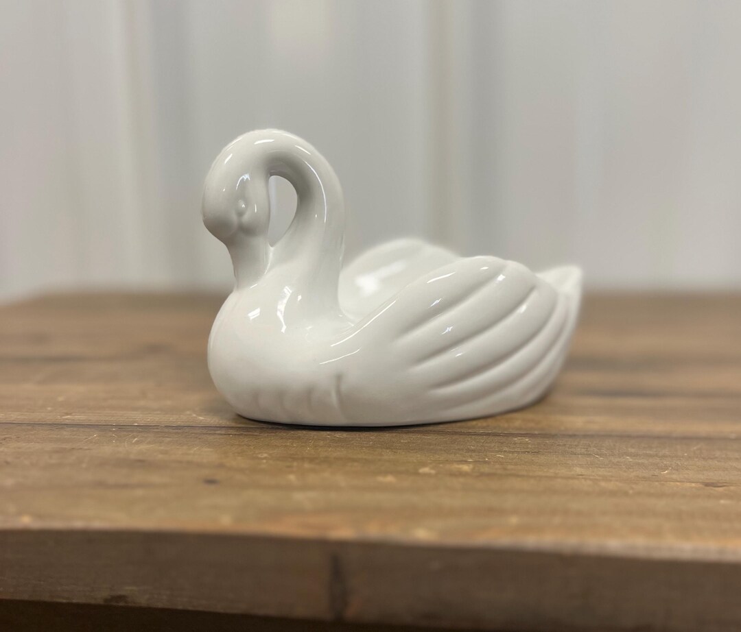 Vintage Ceramic White Swan Dish | Jewelry Dish Soap Dish Candy Dish ...