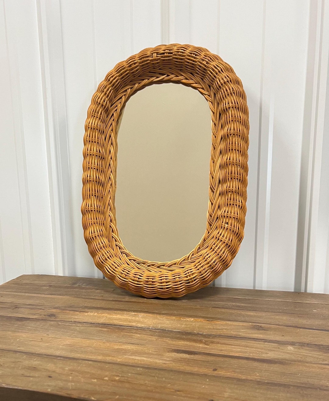 Vintage Oval Wicker Mirror Vintage Wall Hanging Mirror Boho Wicker ...
