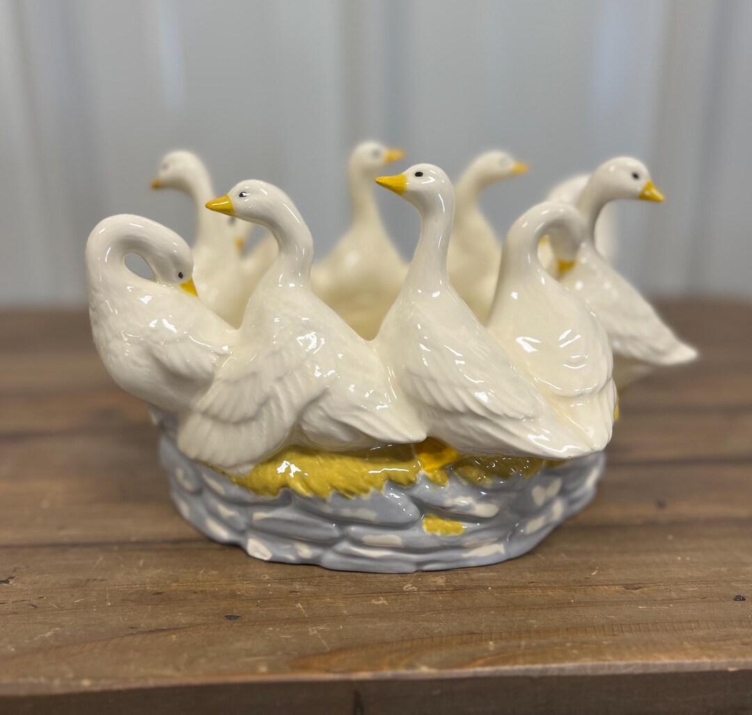Vintage 80s Duck Goose Bowl Planter Vase | Vintage Ceramic Pottery Mold ...