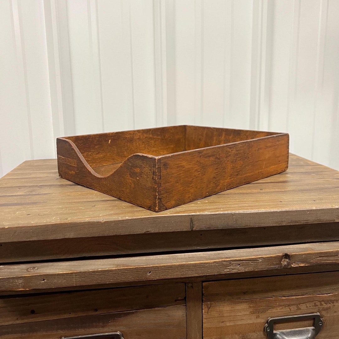 Vintage Wood Paper Tray Primitive Solid Wood Desk Tray Vintage Wood ...