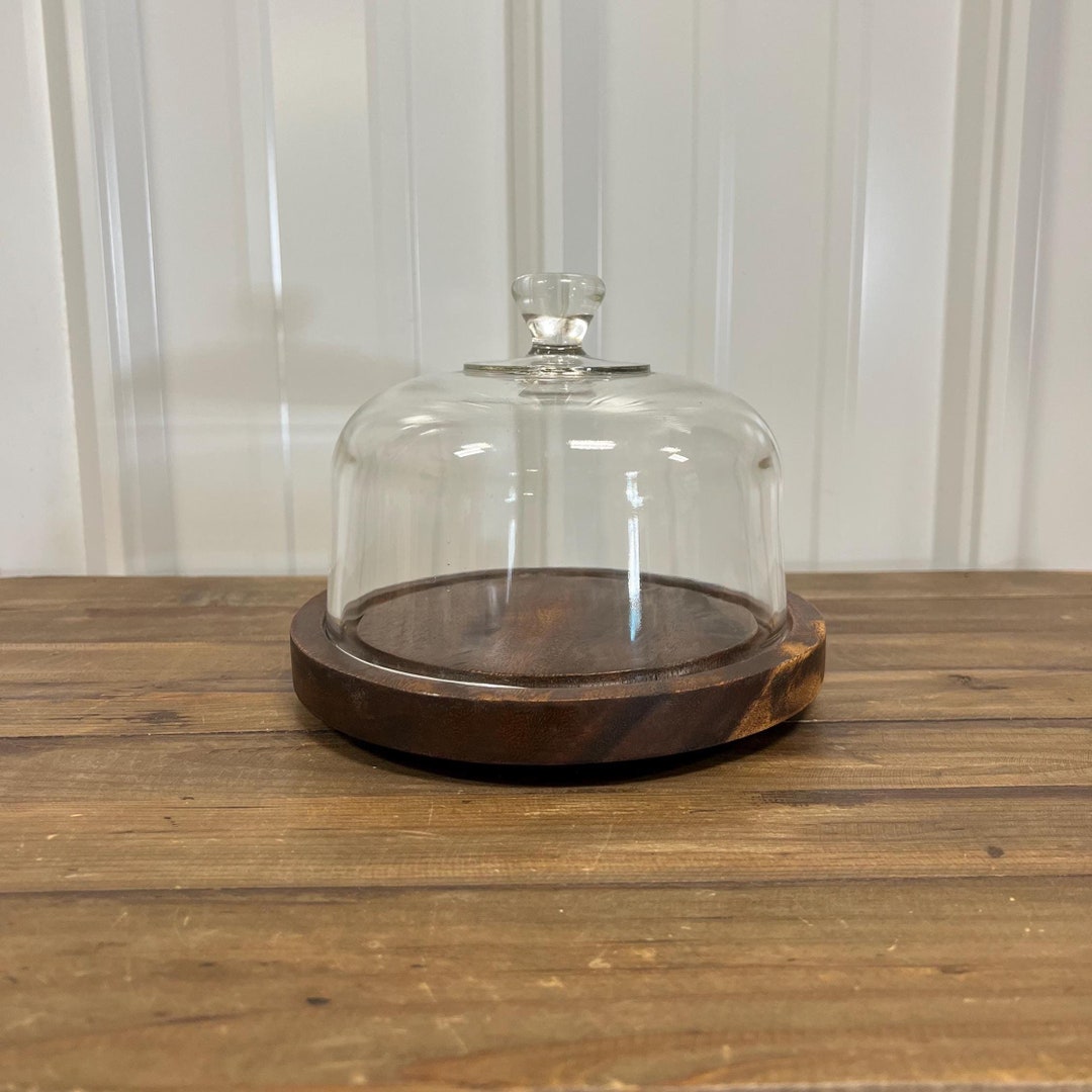 Vintage Glass Cloche Dome Wood Serving Platter | Cheese Board | Food ...