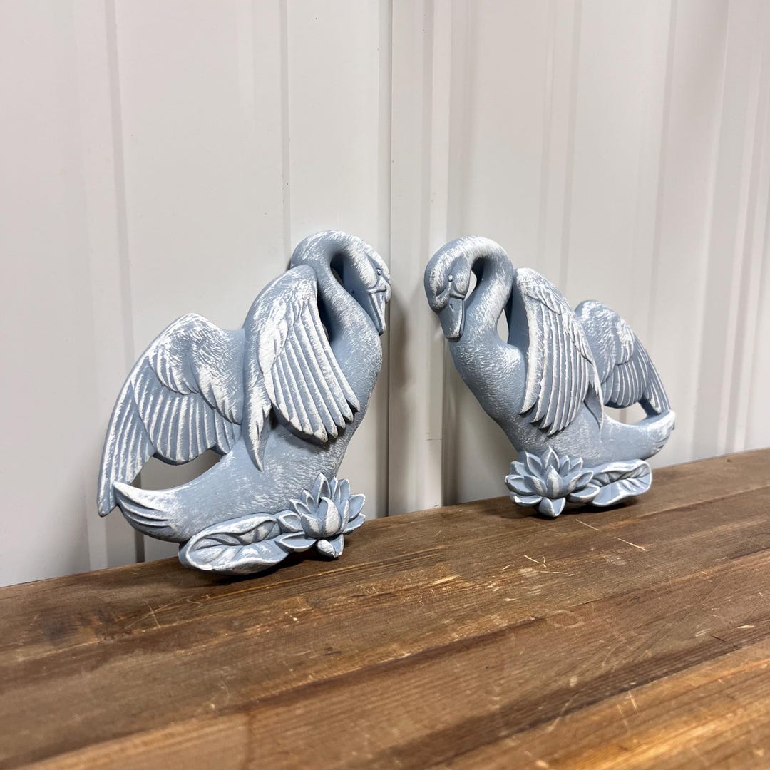 Vintage Blue Swan Chalkware Wall Decor - Set of 2 - Etsy