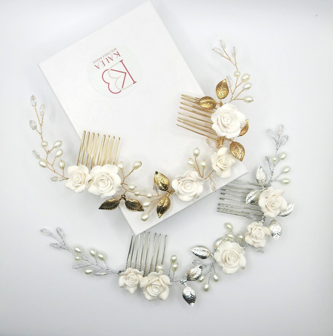 White Roses Bridal Hair Vine With Dual Hair Combs Floral - Etsy