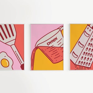 Kitchen Pop Art Prints, Retro Grater Spatula Pyrex Jug (digital ...