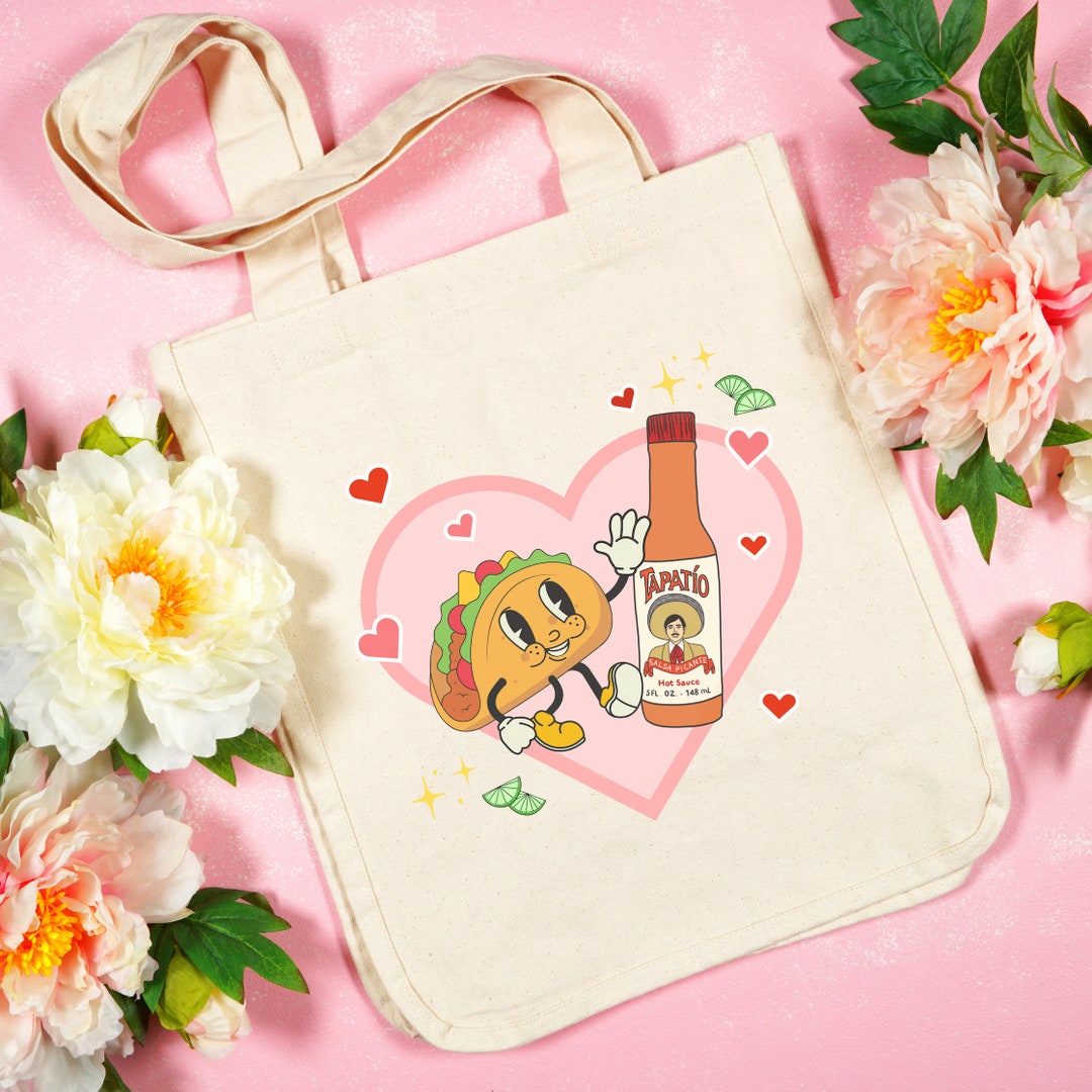 Taco and Hot Sauce Canvas Tote Bag, Cute Taco Lover Tote, Taco Lover ...