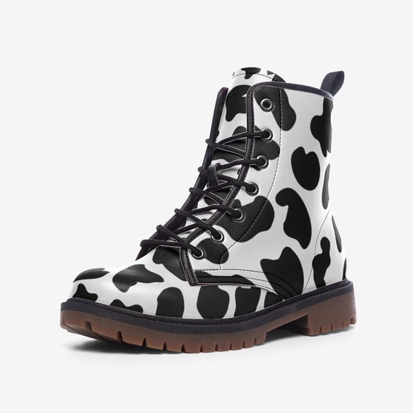 Cow Print Combat Boots - Etsy