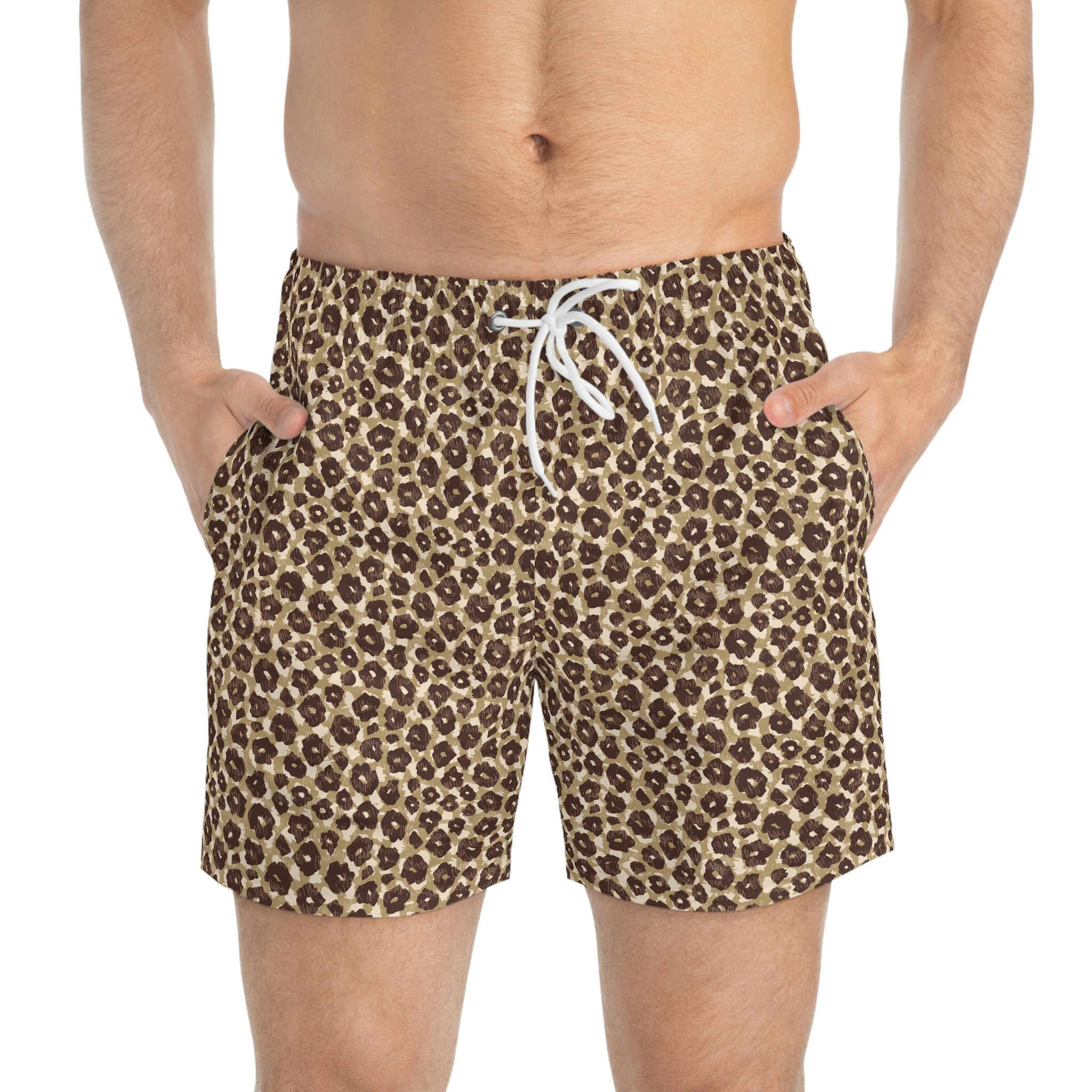 Leopard Brown Tan Leopard Animal Print Men's Swim Trunks Swimsuit ...