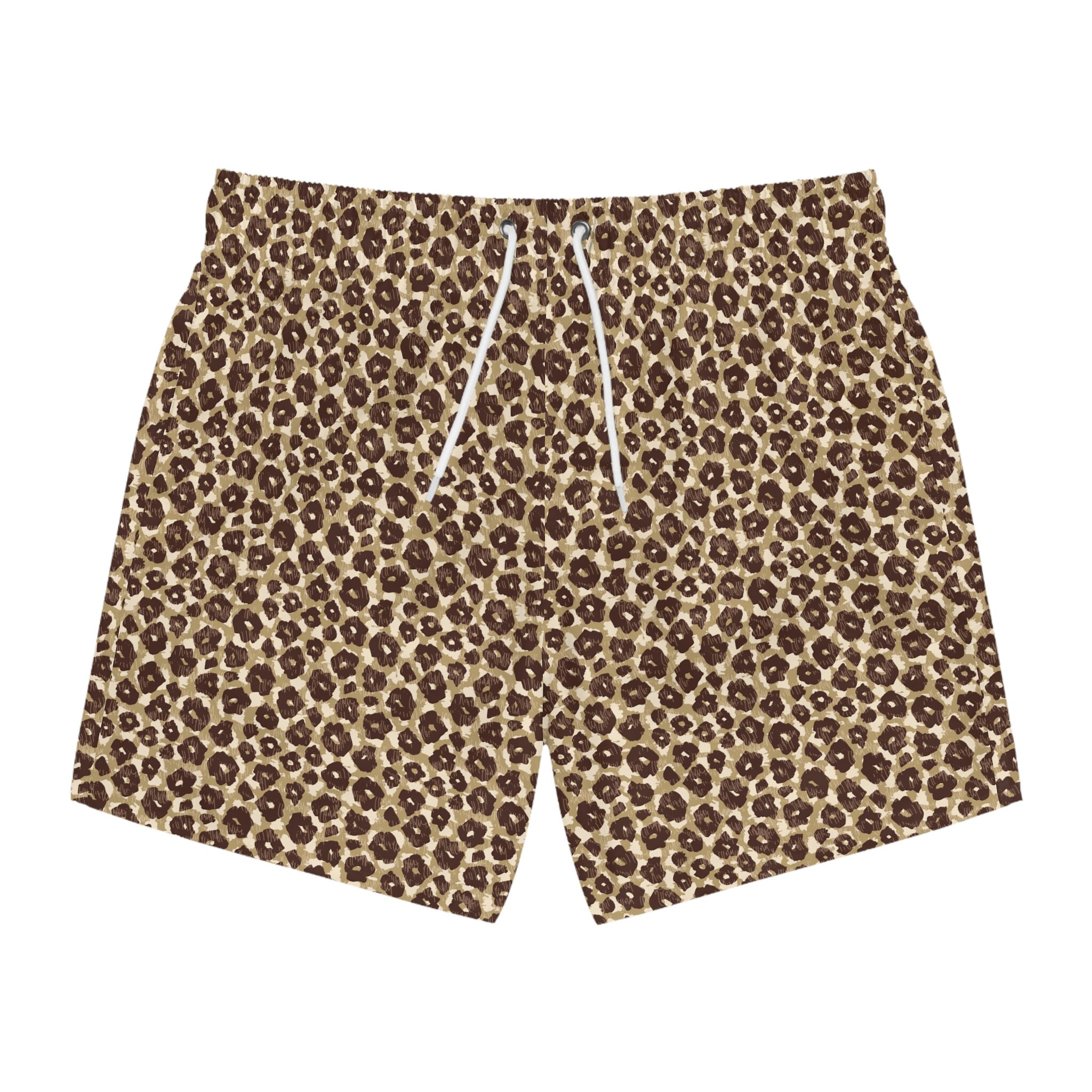Leopard Brown Tan Leopard Animal Print Men's Swim Trunks Swimsuit ...