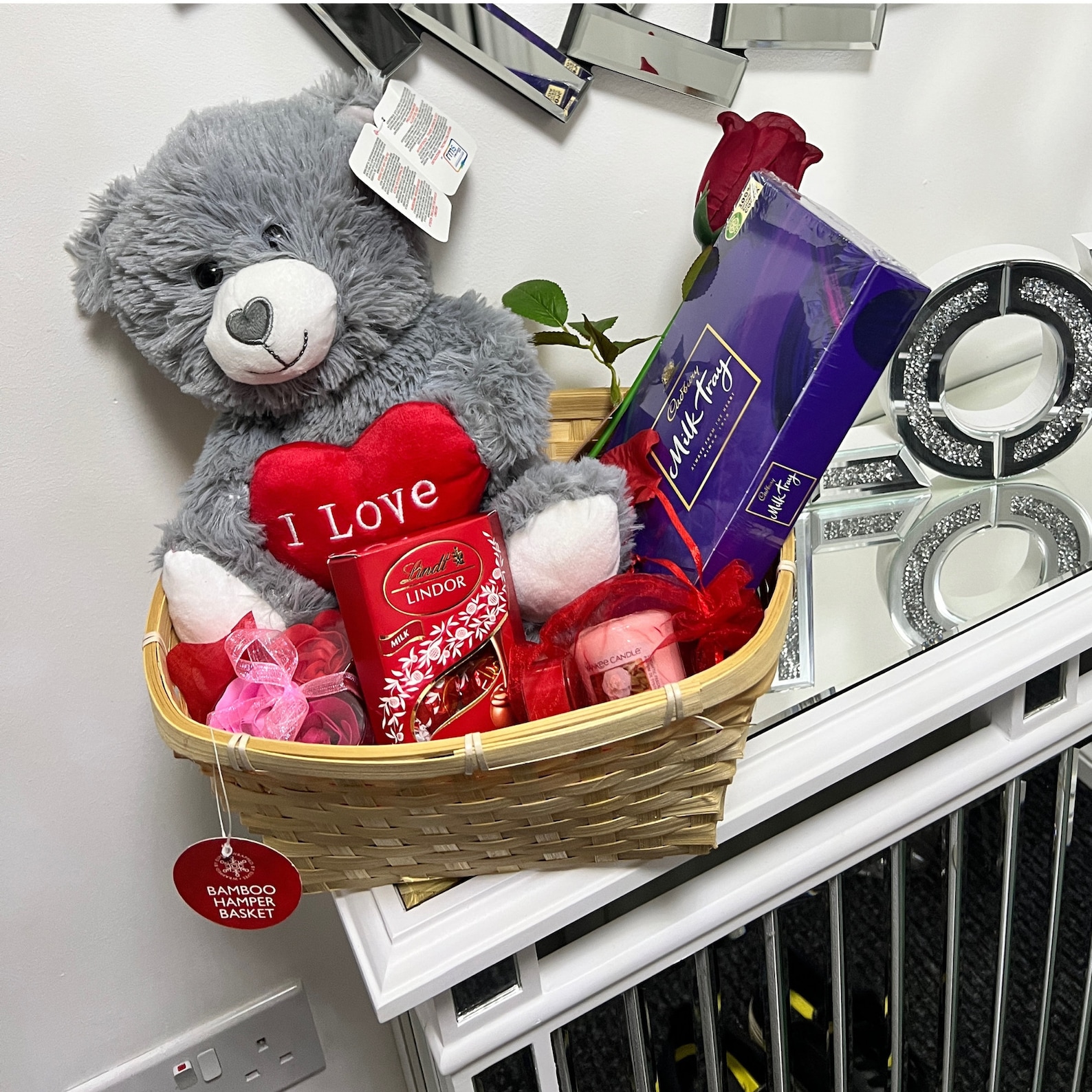 Teddy Bear Hamper - 25cm Soft Plush Bear, Chocolates, Candles, Rose and ...