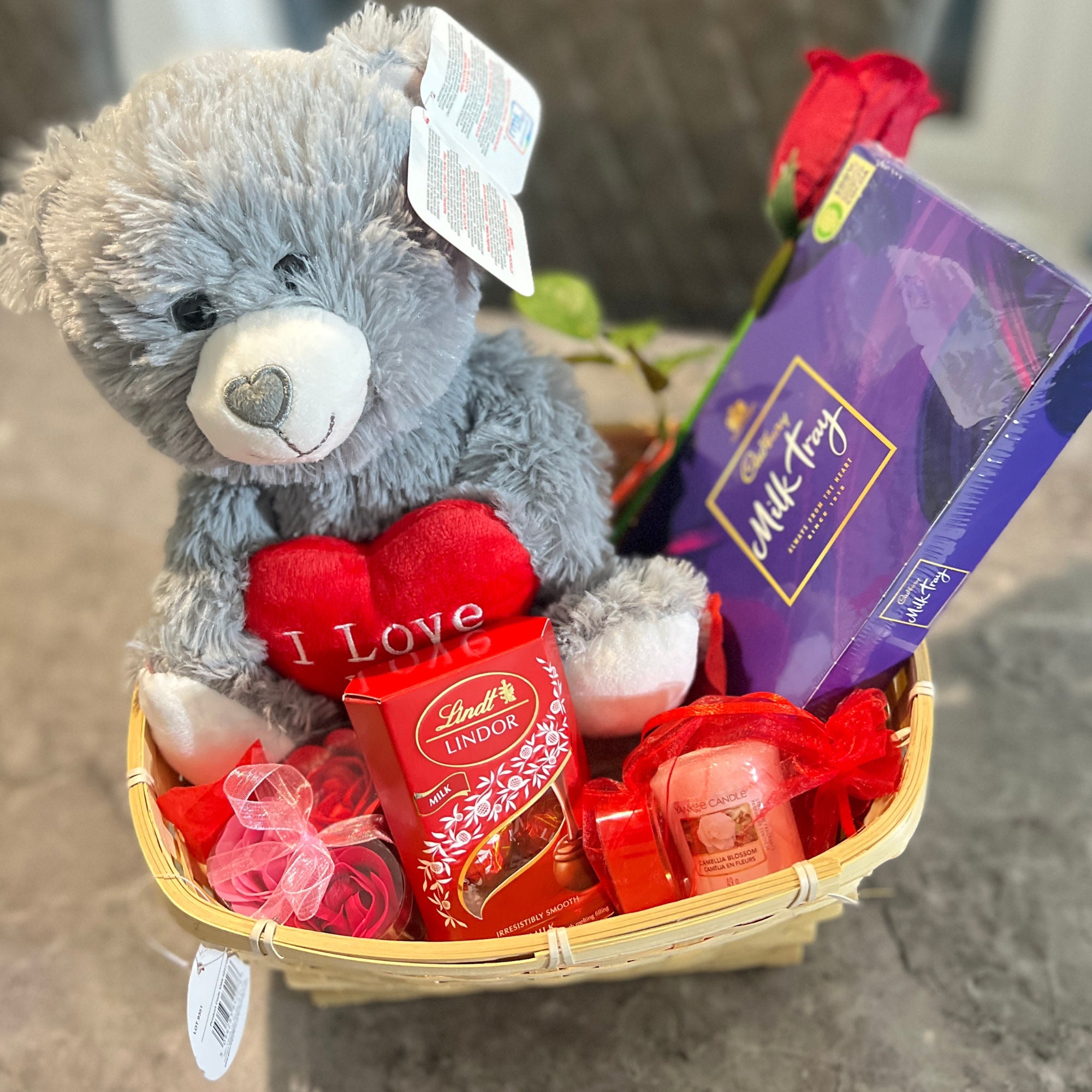 Teddy Bear Hamper - 25cm Soft Plush Bear, Chocolates, Candles, Rose and ...