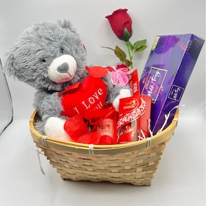 Teddy Bear Hamper - 25cm Soft Plush Bear, Chocolates, Candles, Rose and ...