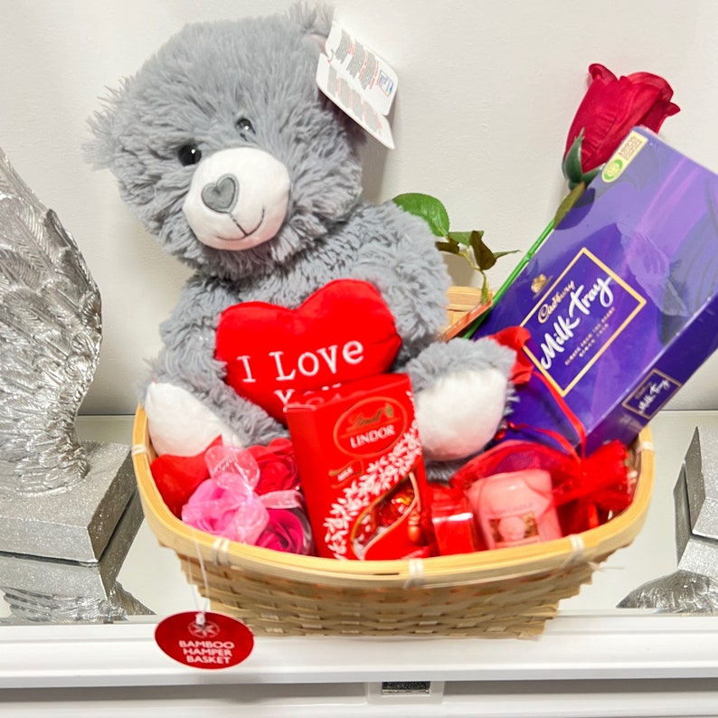 Teddy Bear Hamper - 25cm Soft Plush Bear, Chocolates, Candles, Rose and ...