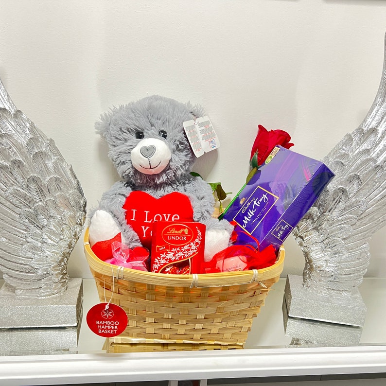 Teddy Bear Hamper - 25cm Soft Plush Bear, Chocolates, Candles, Rose and ...