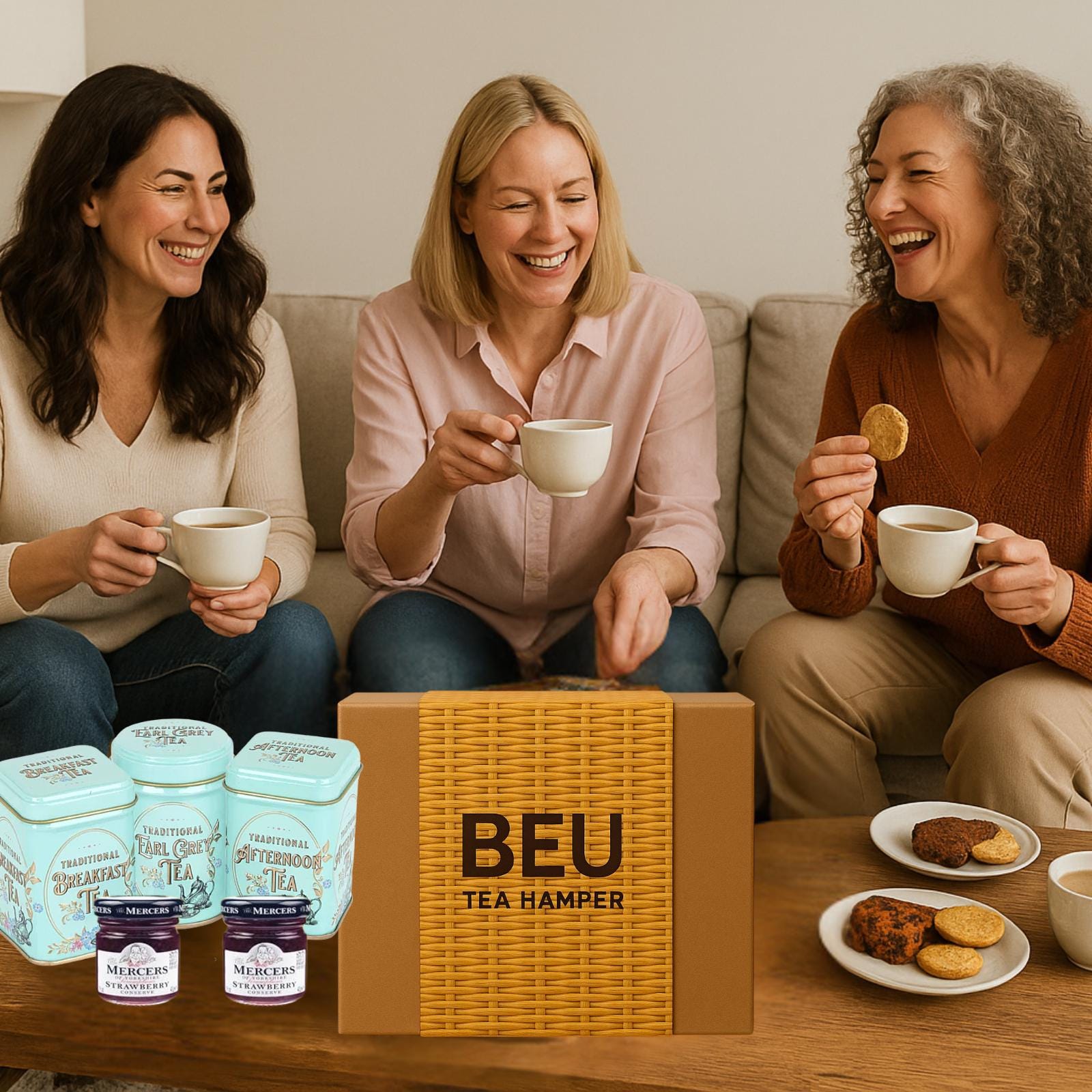 Afternoon Tea Hamper - Includes 3x Loose Leaf Tea, 8x 2 Pack Border ...