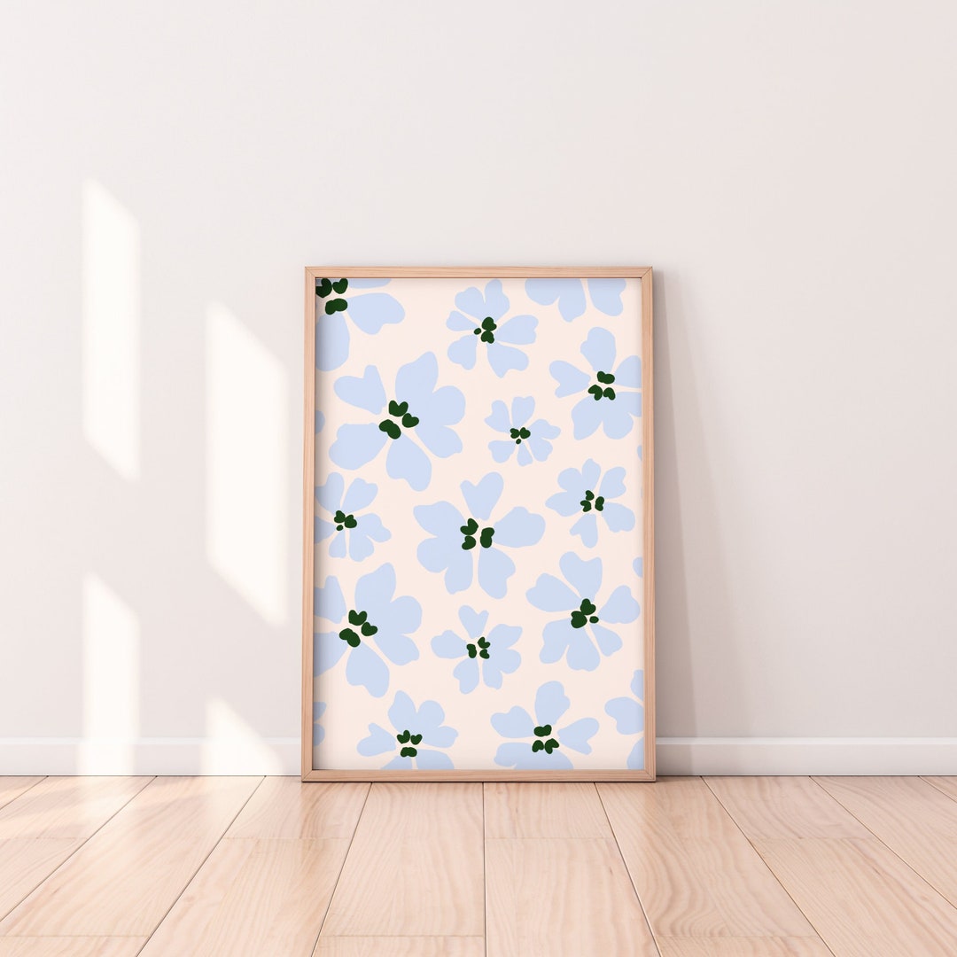 Baby Blue Abstract Floral Wall Art Print || Abstract Flowers Print ...