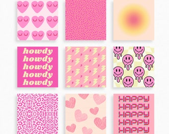 Baby Pink Preppy Wall Art (set of 9) Digital Download | Pink Funky Wall ...