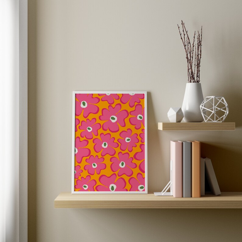 Yellow & Hot Pink Wavy Flowers Art Print Digital Download - Etsy