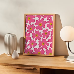 White & Pink Wavy Flowers Art Print Digital Download | Funky Colorful ...