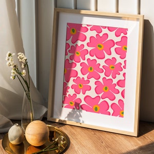 White & Pink Wavy Flowers Art Print Digital Download | Funky Colorful ...