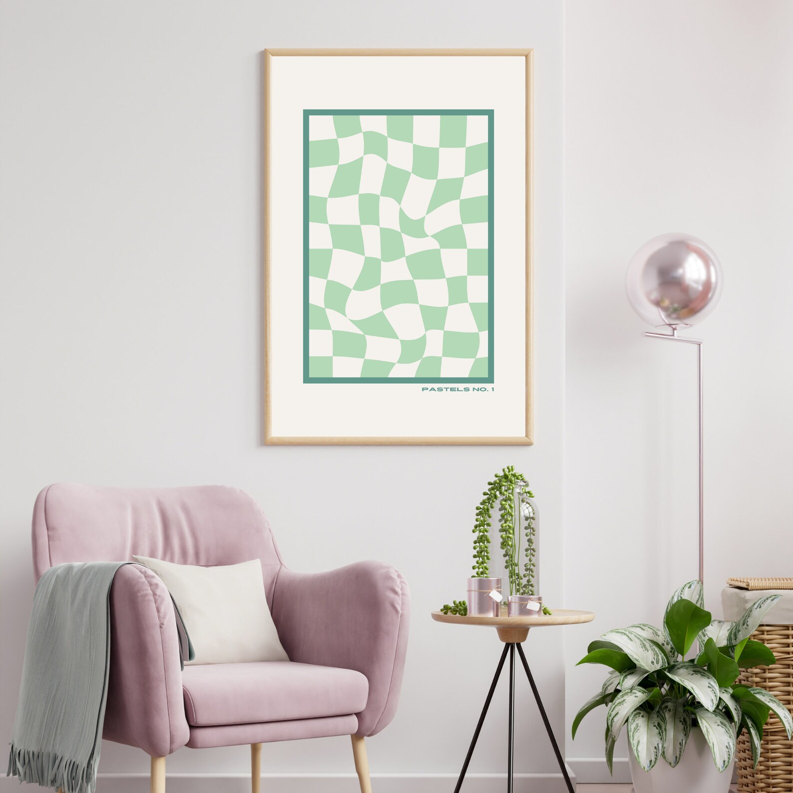 Pastels NO. 1 Checkered Print Digital Download | Pastel Green Checkered ...