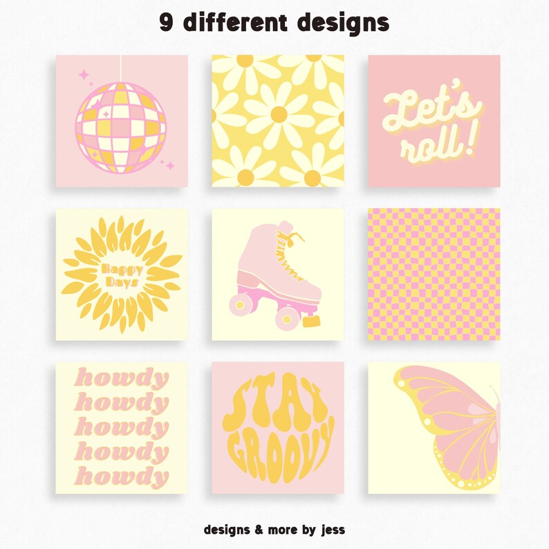 Baby Pink Preppy Wall Art (set of 9) Digital Download | Pink Funky Wall ...