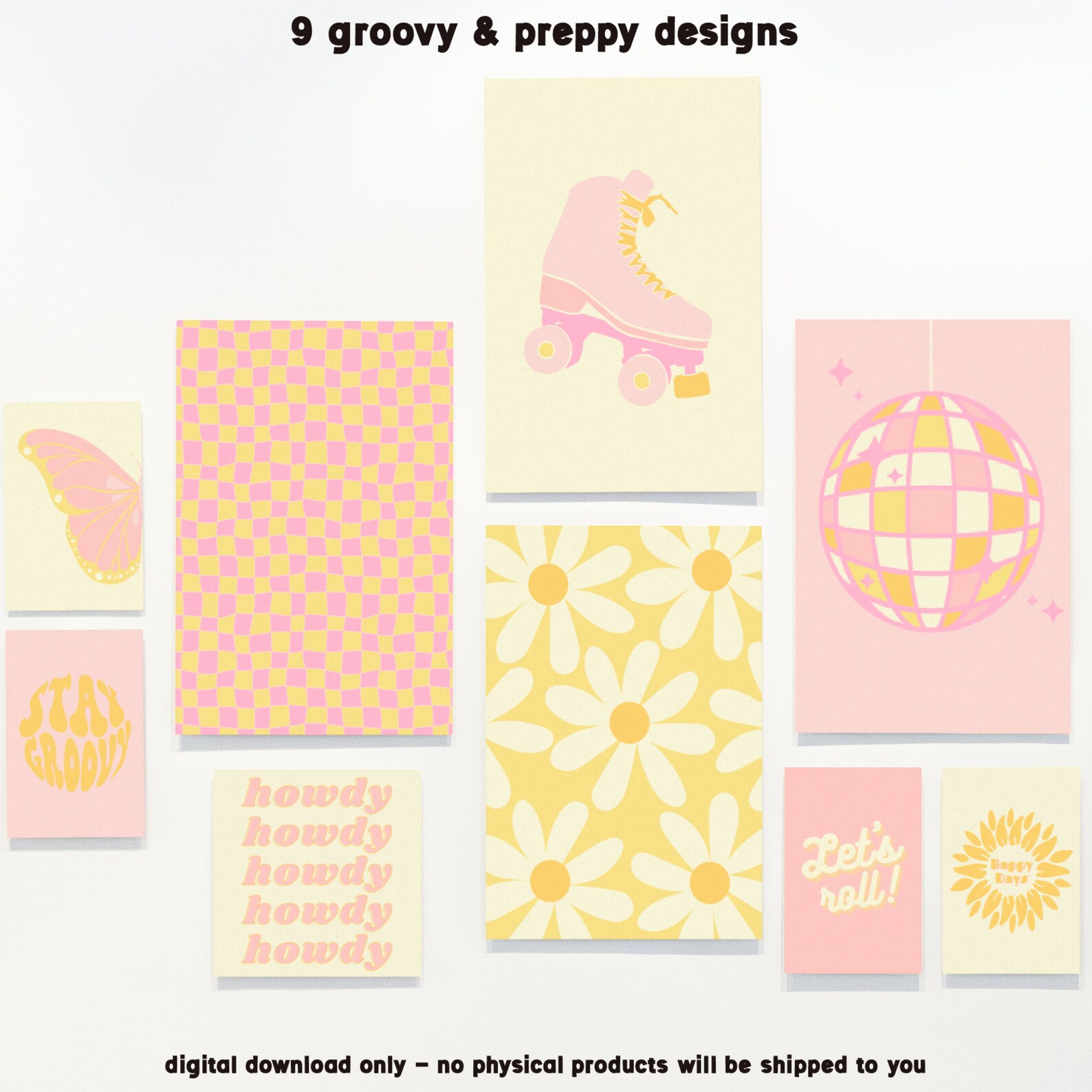 Baby Pink Preppy Wall Art (set of 9) Digital Download | Pink Funky Wall ...