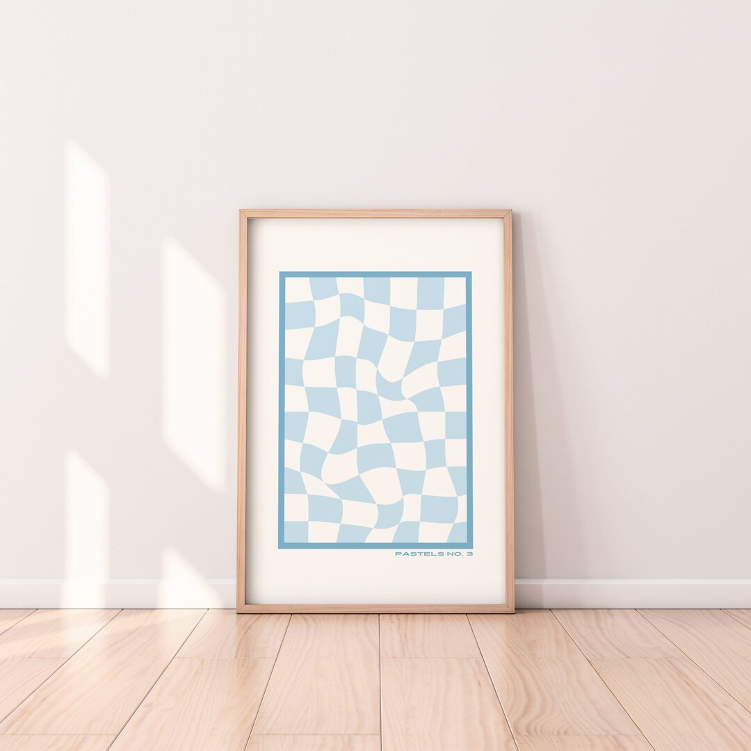 Pastels NO. 3 Blue Retro Checkered Art Print Digital Download | Pastel ...