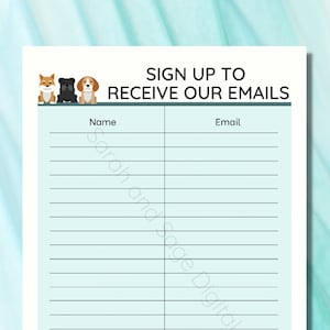 Email Sign up Sheet for Newsletter, Dog Rescue Organization Mailing ...