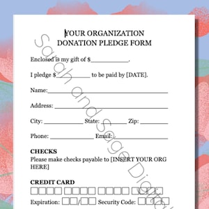 Donation Pledge Form Editable, Printable Donation Flyer, School ...