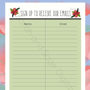 Email Sign up Sheet for Newsletter, Mailing List, Small Business ...
