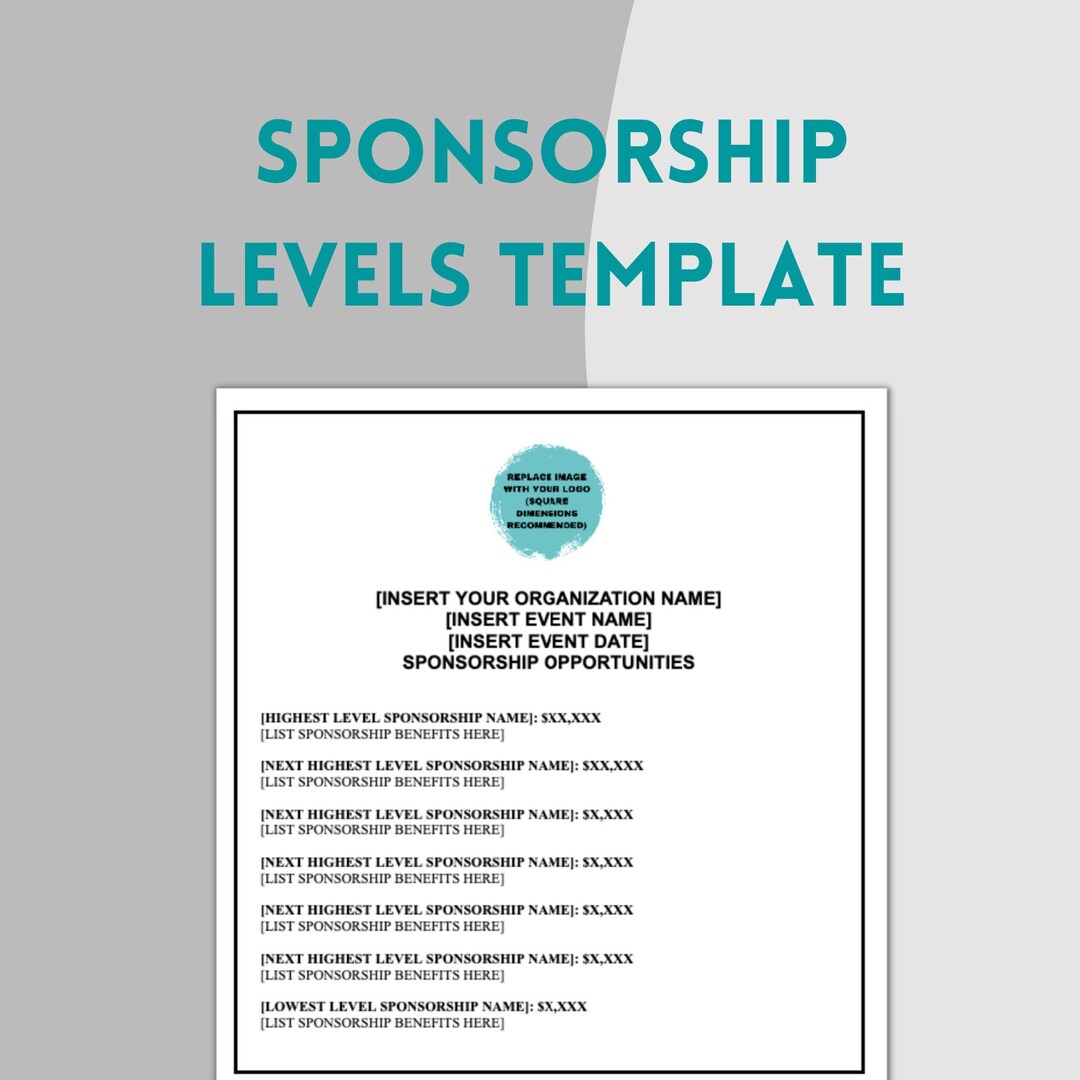 Business Sponsor Levels Editable Template, Printable Non Profit Gala ...