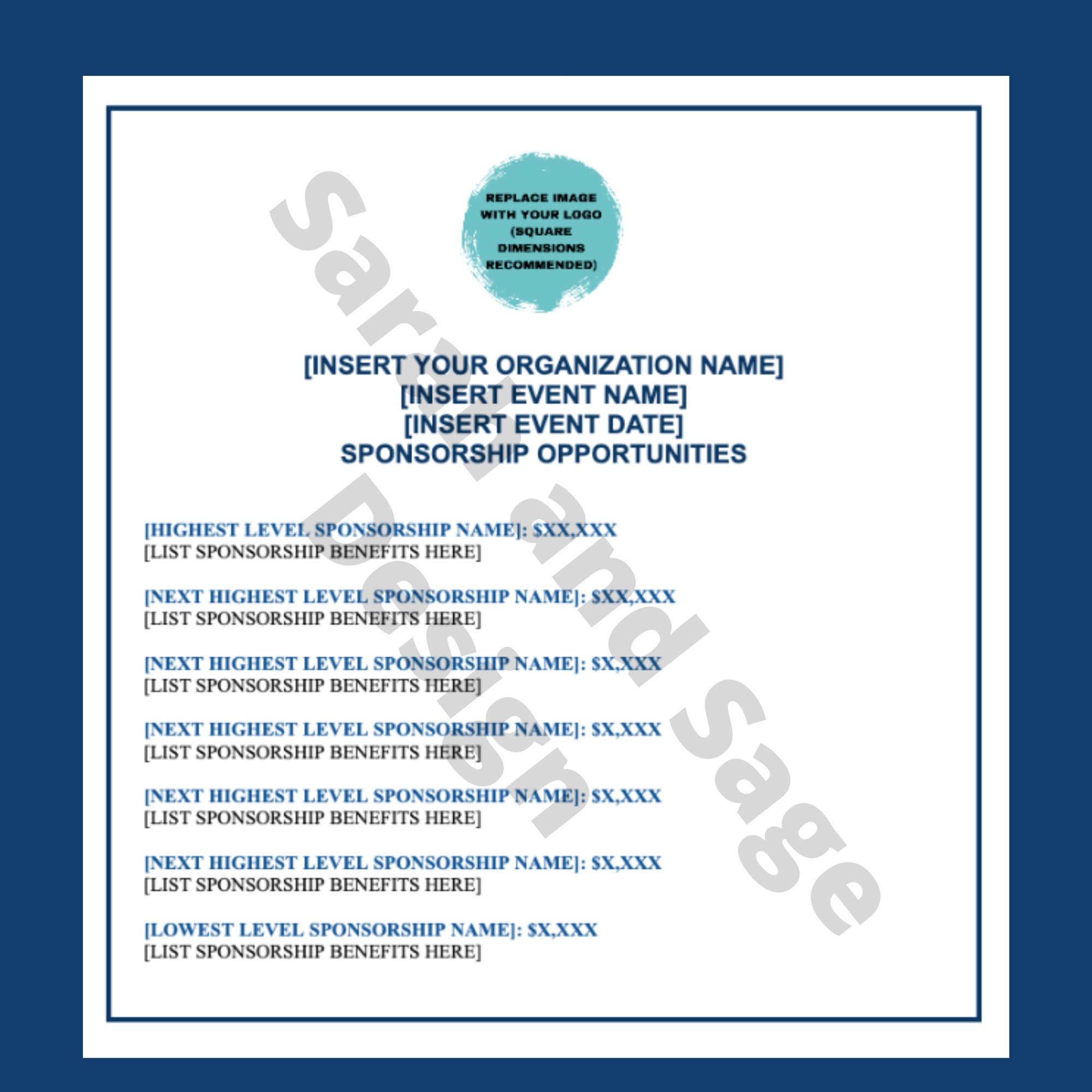 Business Sponsor Levels Editable Template Printable Non - Etsy