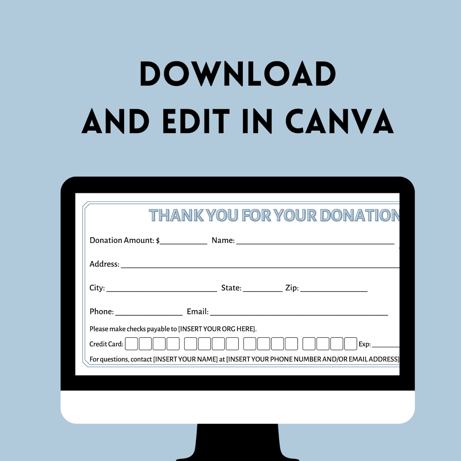Donation Card Canva Template, Editable Printable Donation Flyer, Donor ...