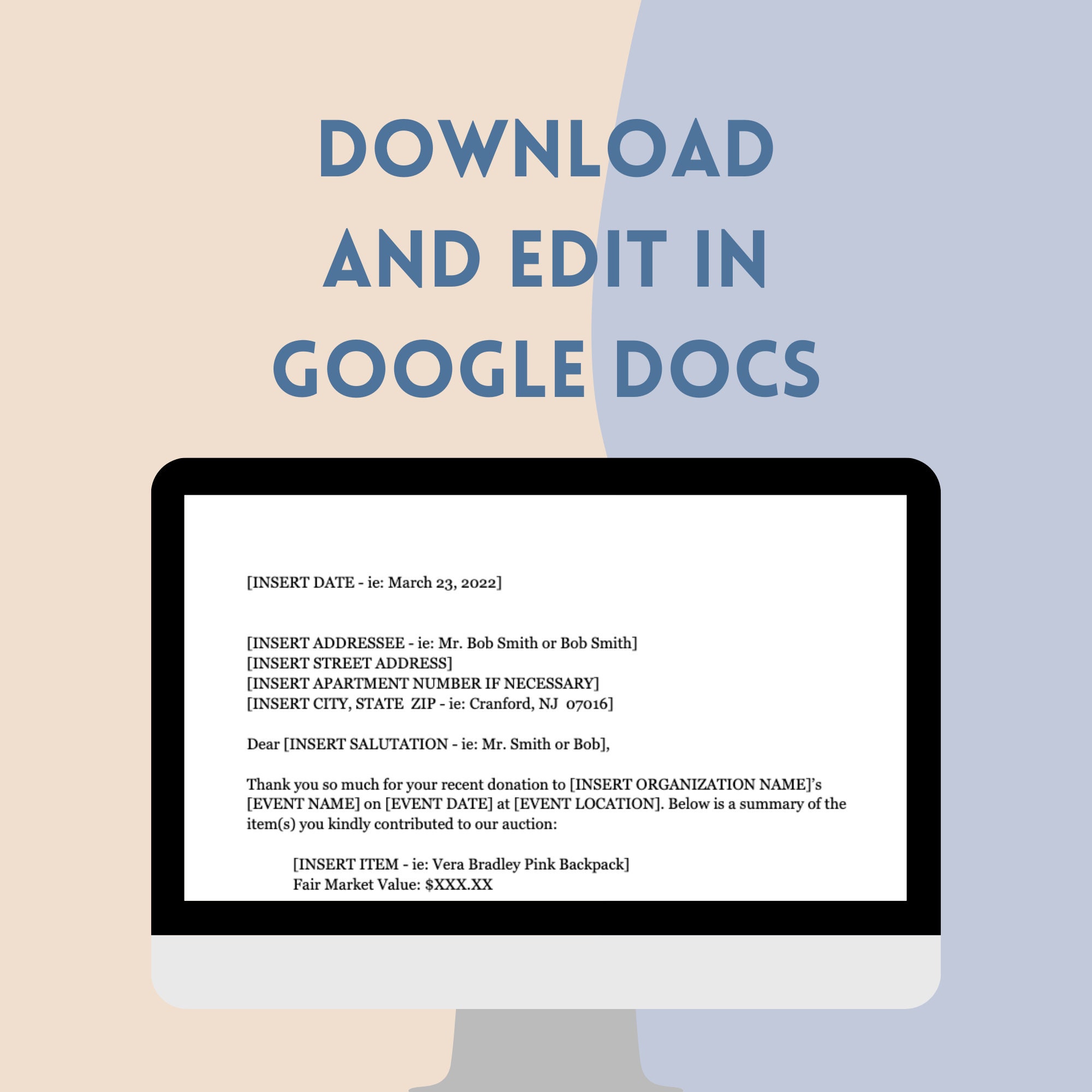 Auction Donation Thank You Letter, Receipt Template With Fair Market ...