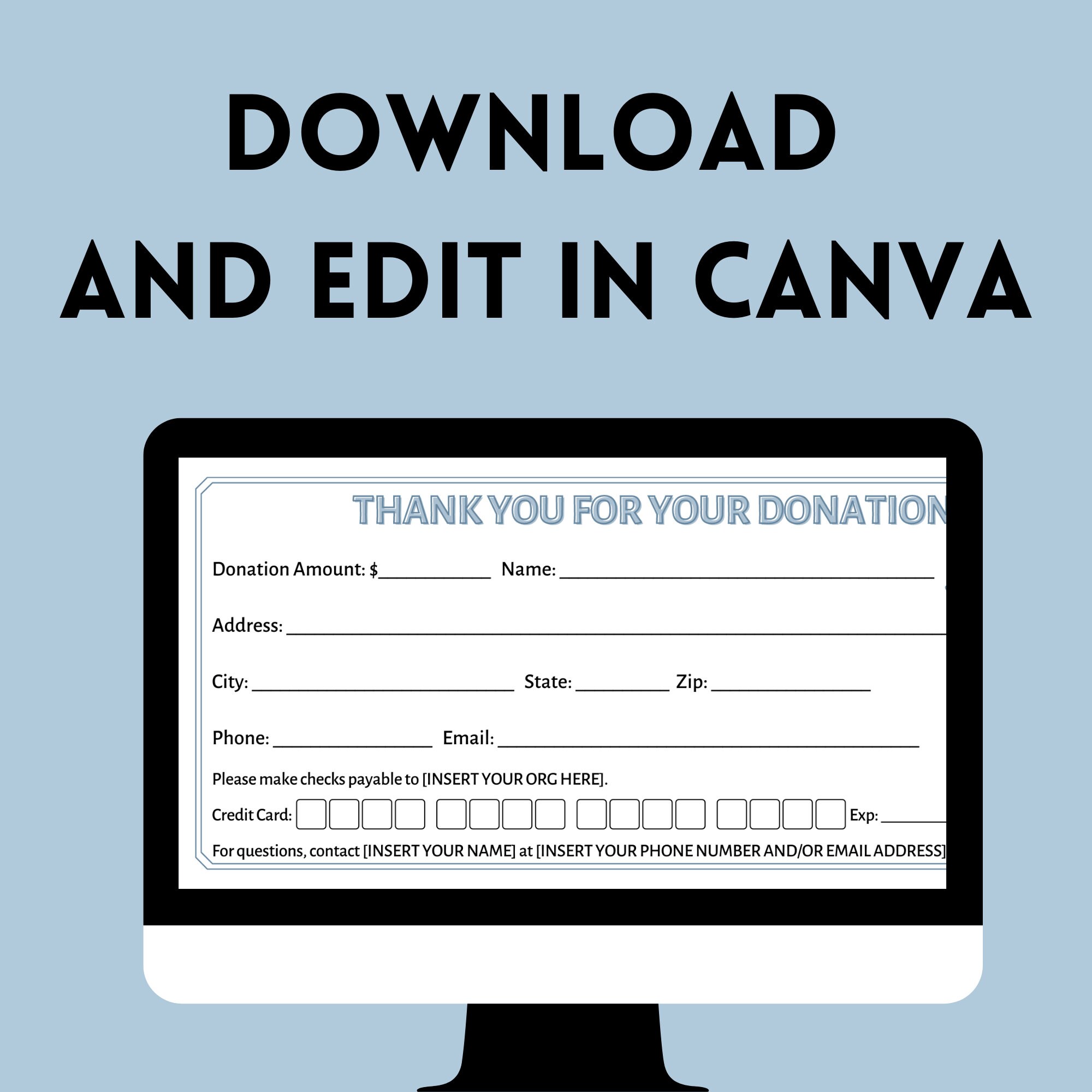 Donation Card Canva Template Editable Printable Donation - Etsy