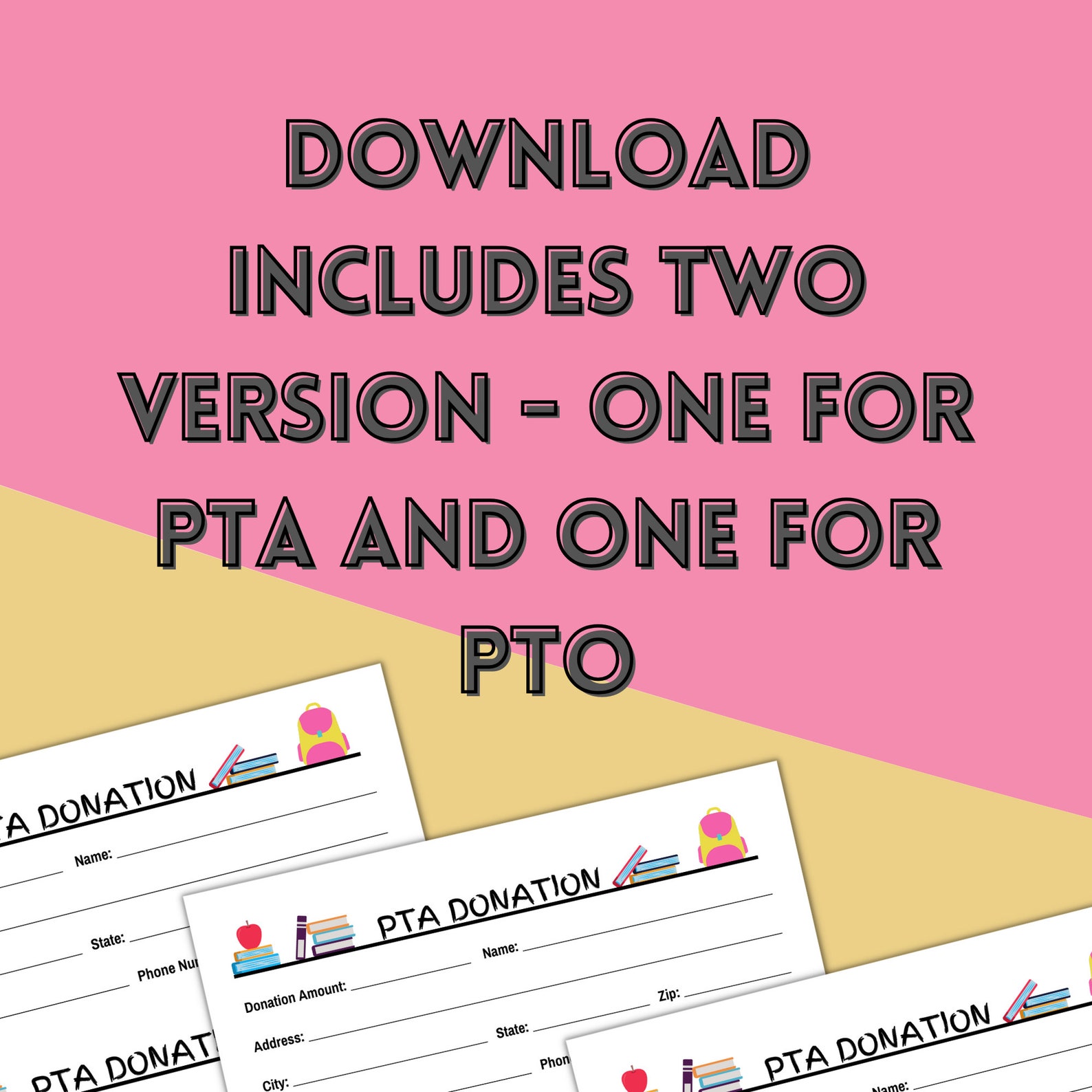 PTA and PTO Donation Form 3 per Page, Parent Teacher Association ...