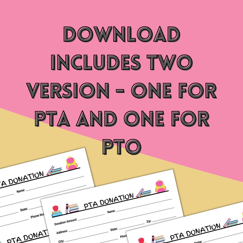PTA and PTO Donation Form 3 per Page, Parent Teacher Association ...