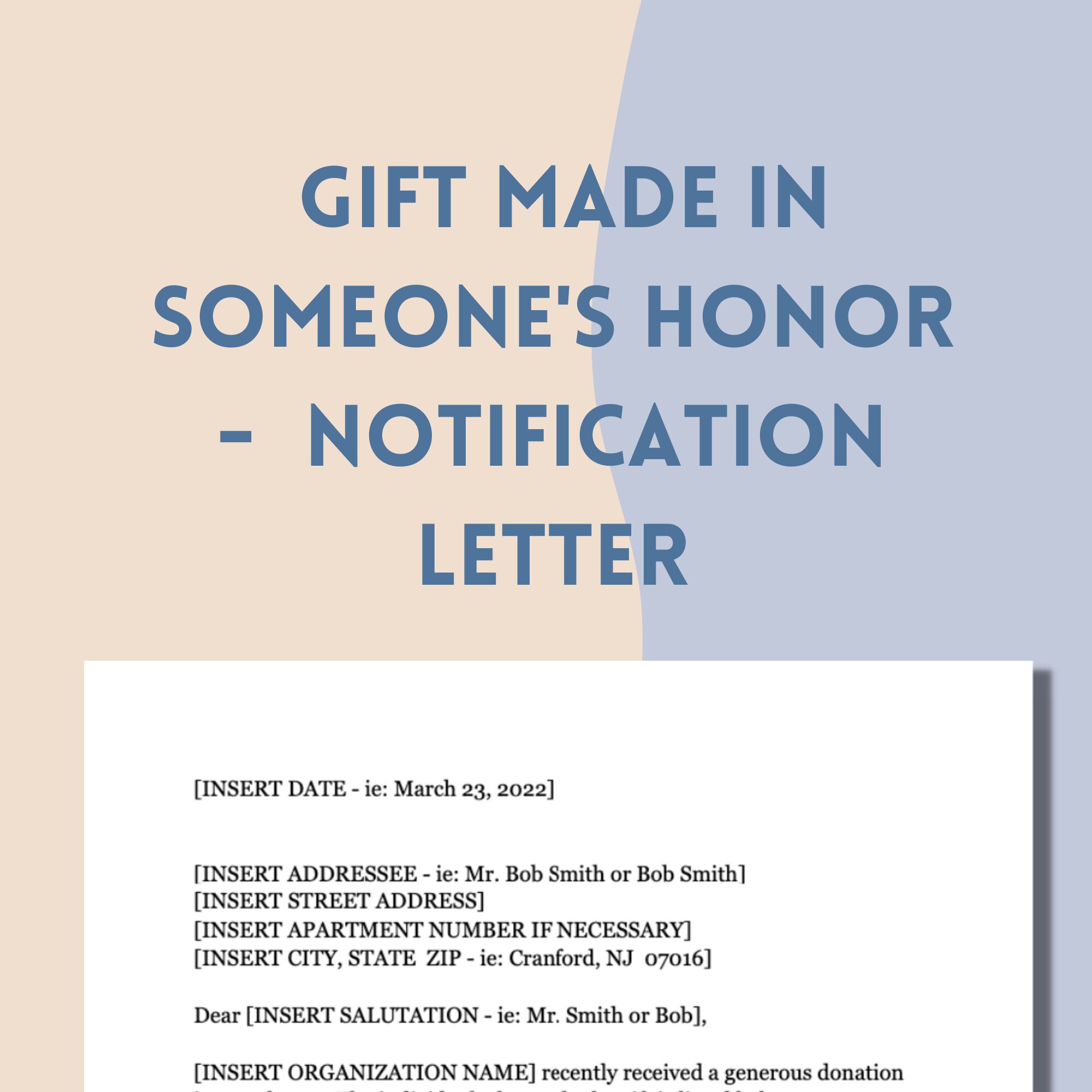 Honorary Gift Letter Template, Notification for Donation Made in Your ...