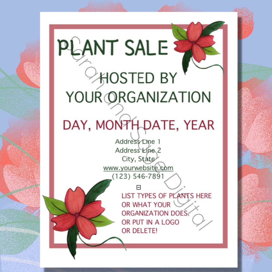 Plant Sale Flyer Printable, Plant Sale Sign Editable Template, PTA ...