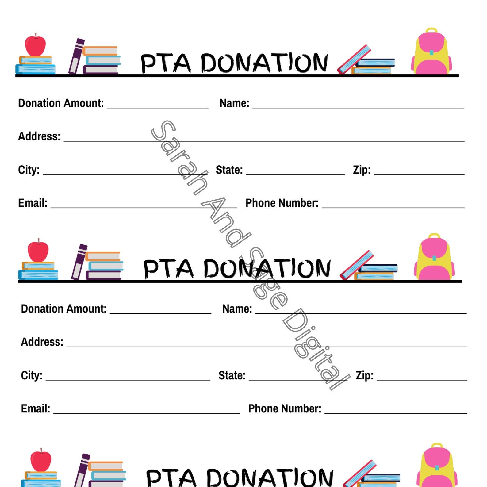 PTA and PTO Donation Form 3 per Page, Parent Teacher Association ...