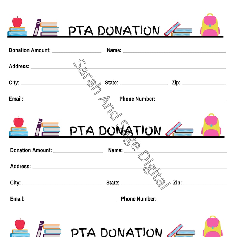 PTA and PTO Donation Form 3 per Page, Parent Teacher Association Organization Flyer, School ...