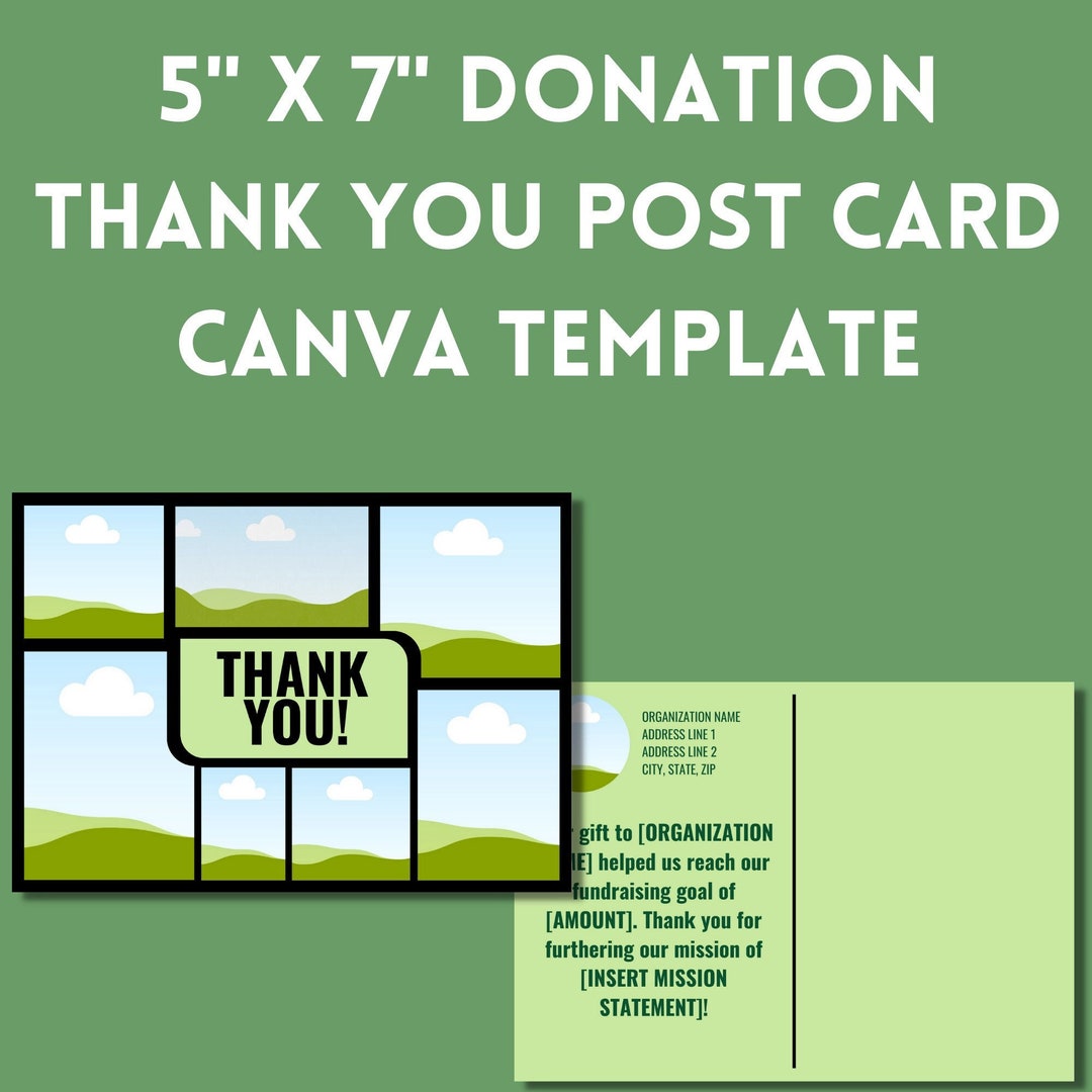 Donation Thank You Post Card Fundraising Canva Template - Etsy