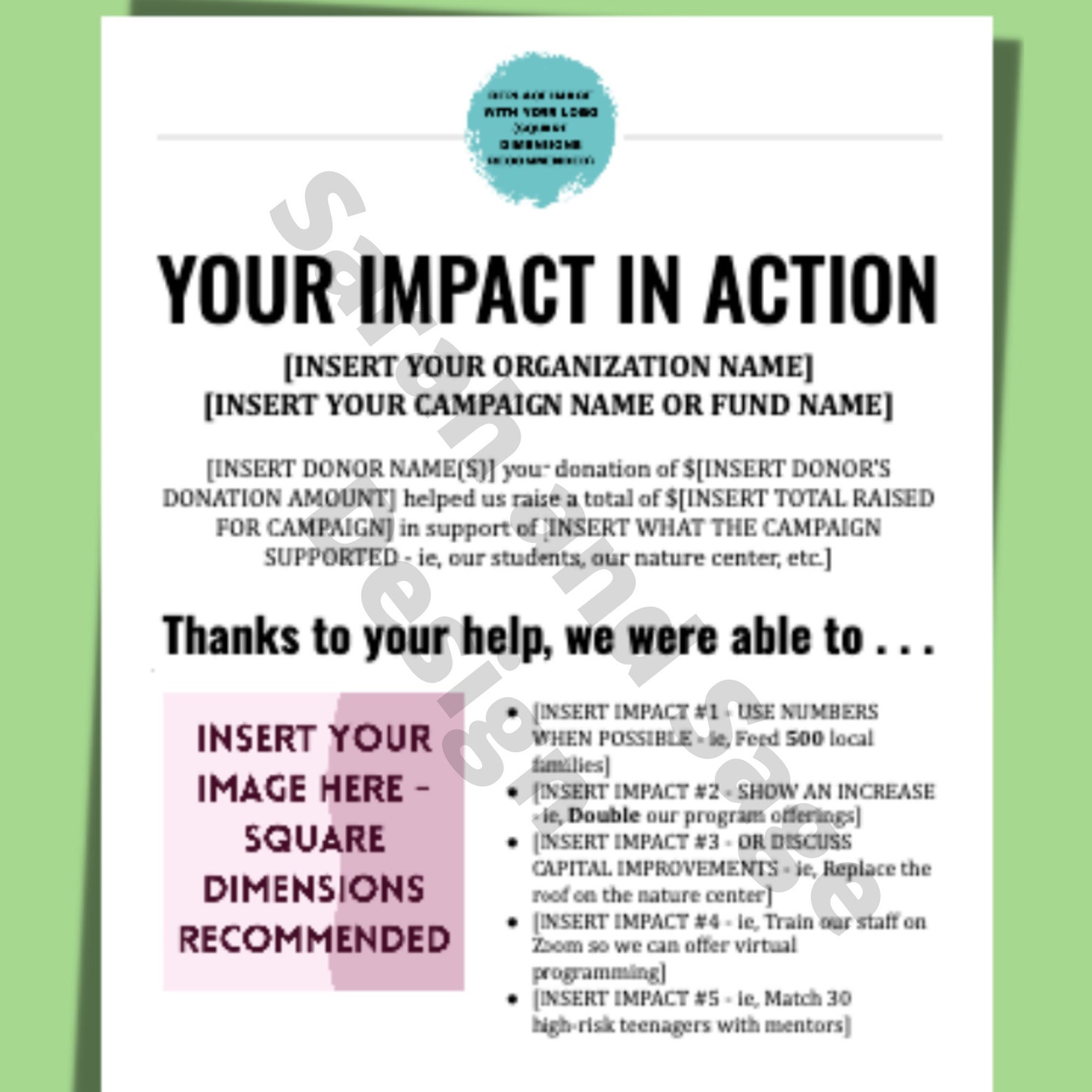 Impact Statement Template Donor Stewardship Materials - Etsy