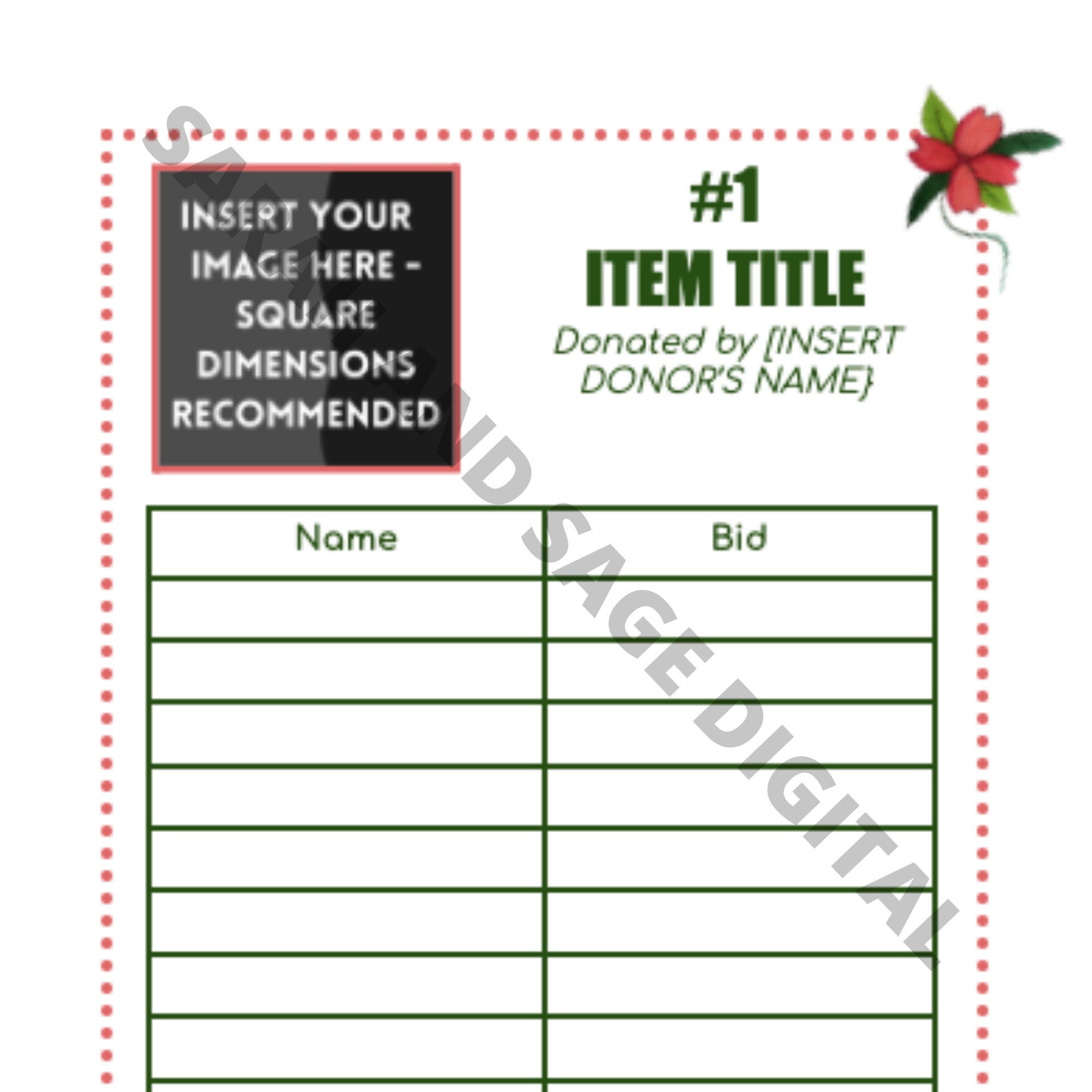 Silent Auction Bid Sheet, Silent Auction Item Sheet, Editable Printable ...