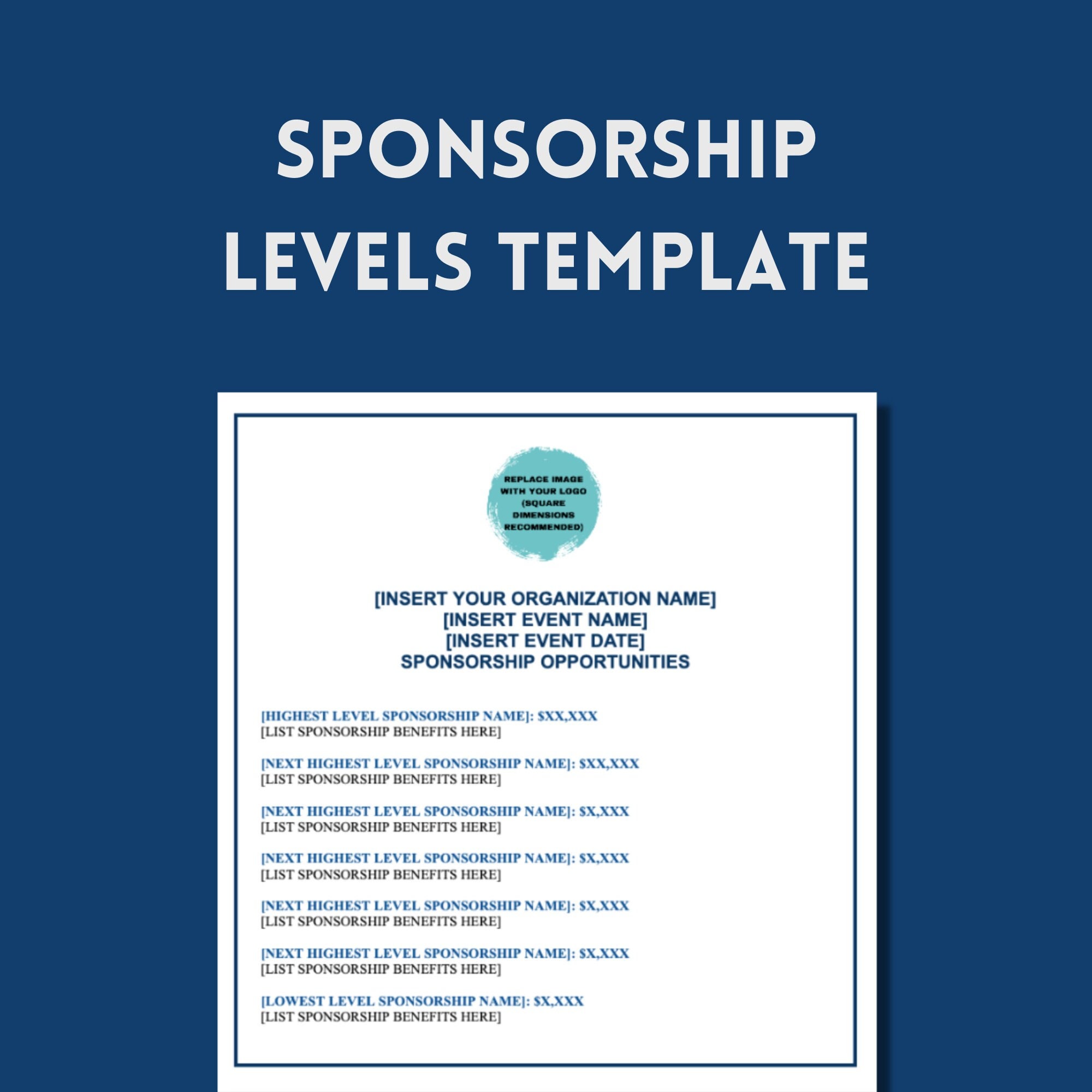 Business Sponsor Levels Editable Template, Printable Non Profit Gala ...