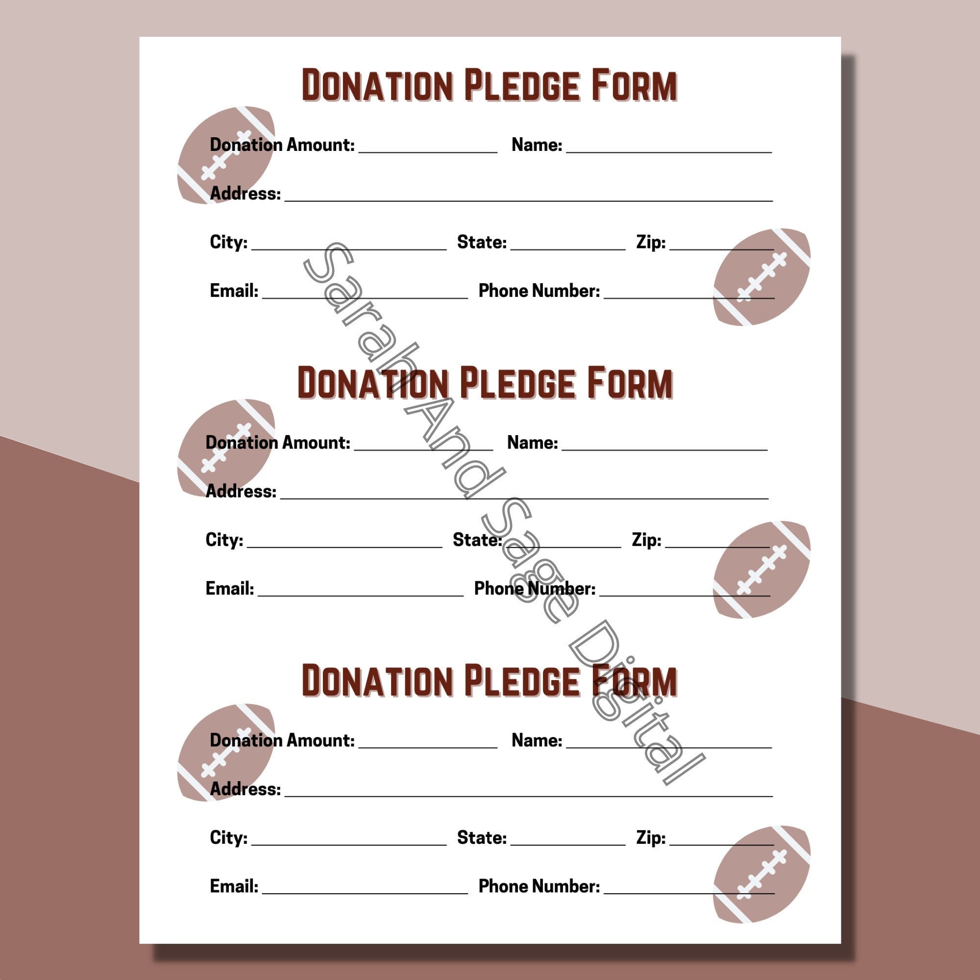 Football Team Donation Form 3 per Page, Middle School, High School ...