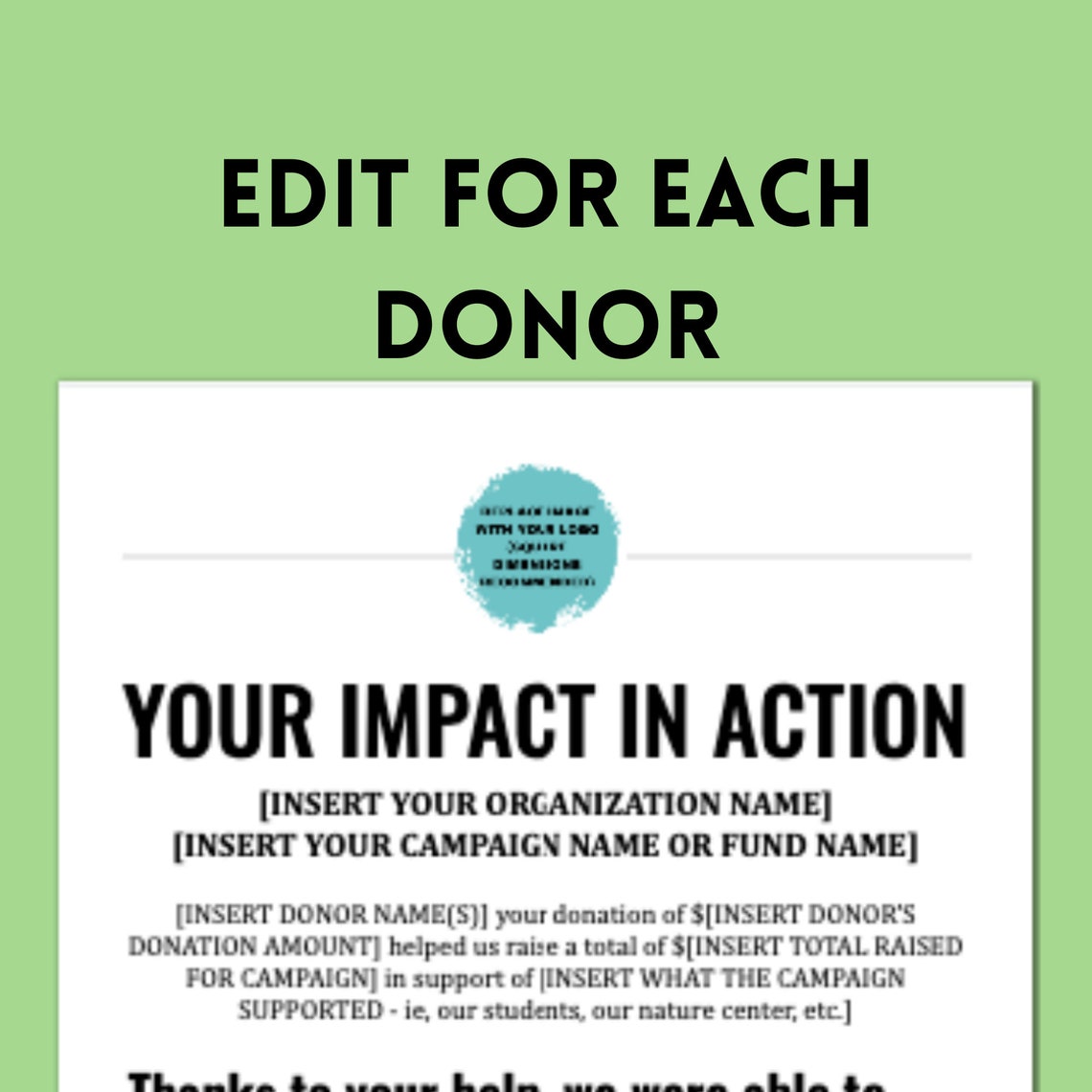 Impact Statement Template, Donor Stewardship Materials, Capital ...