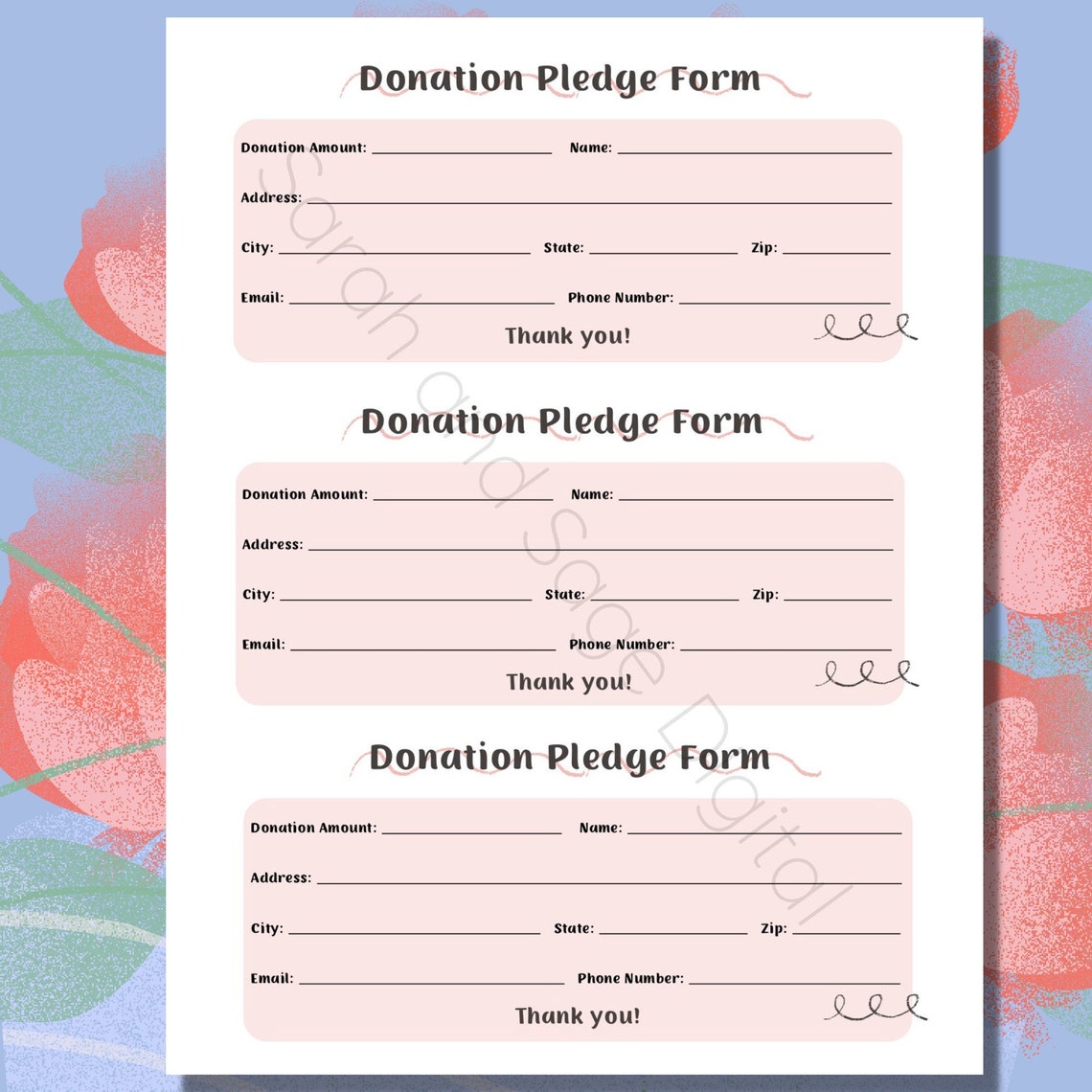 Printable Donation Form 3 per Page, School Fundraiser Flyer Template ...